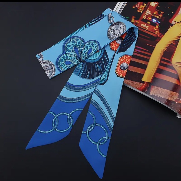 Accessories | New Blue Epaulette Twilly With Orange Box Bow | Poshmark